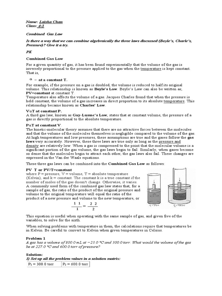 4-3 Physics WK 3 Combined Gas Law | PDF | Gases | Temperature