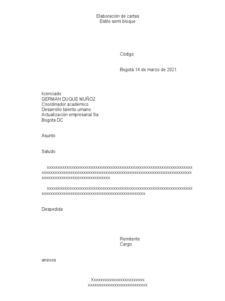 Carta Estilo Semi Bloque Enviar | PDF
