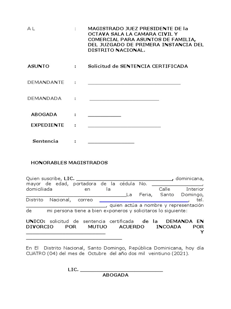 SOLICITUD de Sentencia Certificada Modelo | PDF SOLICITUD de Sentencia Certificada Modelo | PDF
