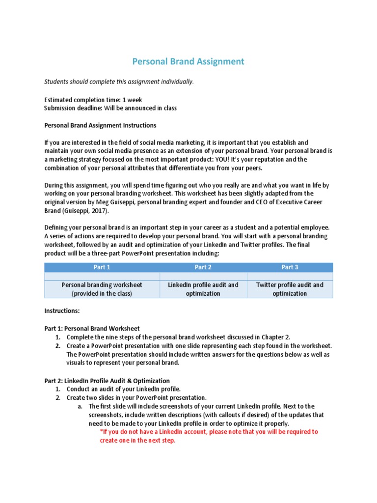 Personal Branding Assignment Guide | PDF | Brand | Communication