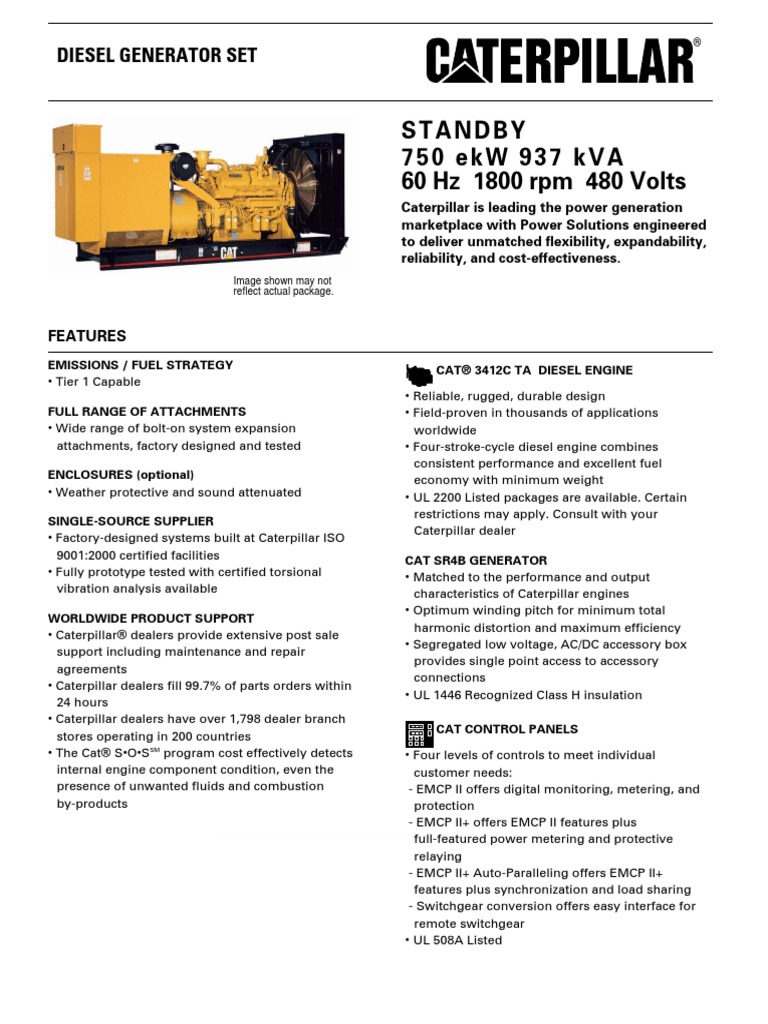 CAT 3412 DM9128 Spec Sheet | PDF | Engines | Electric Generator
