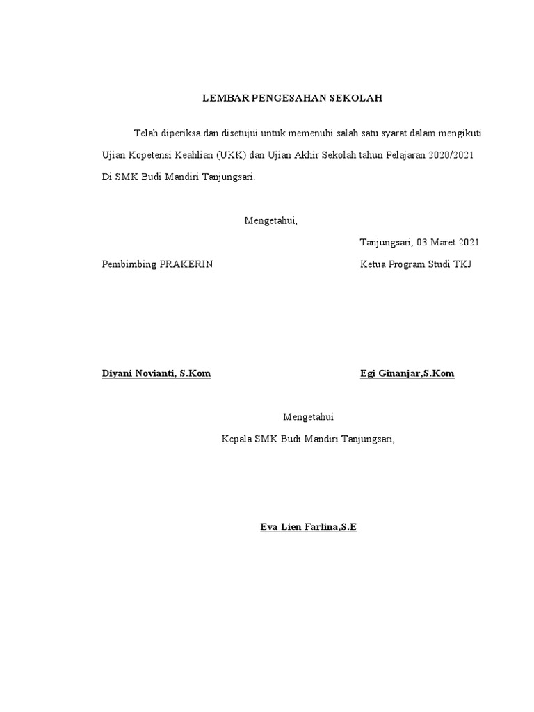 Lembar Pengesahan Sekolah Rival | PDF