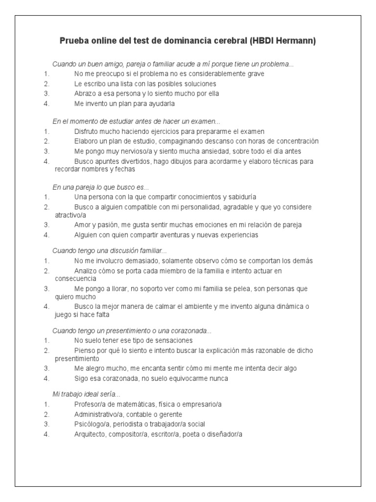 Test Hermann Online | PDF | Las emociones | Cerebro