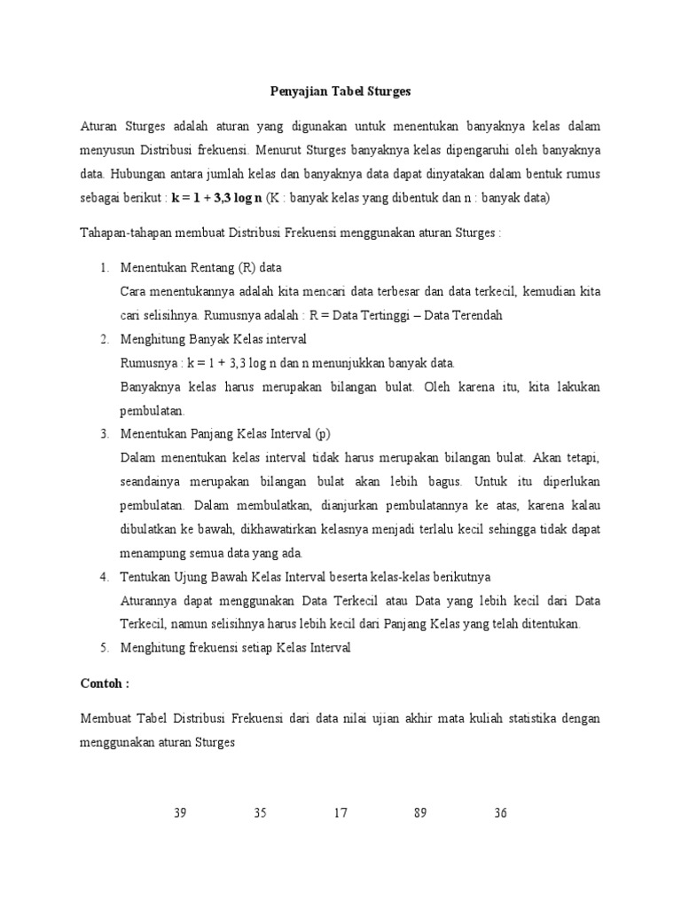 Penyajian Tabel Sturges | PDF