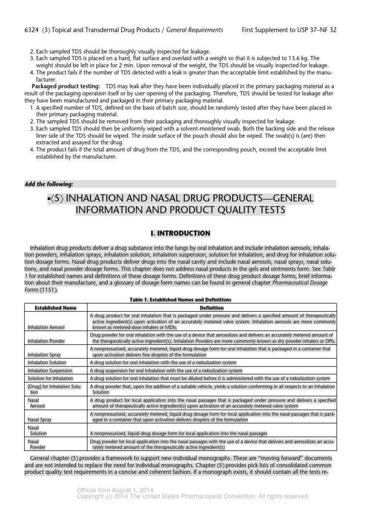 Usp 37 - Inhalation and Nasal Drug Products-General Information and ...