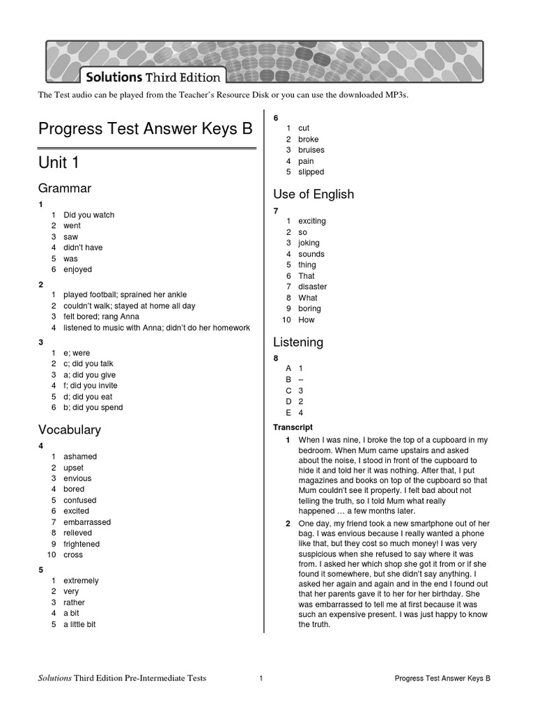 Progress Test Answer Keys B | PDF