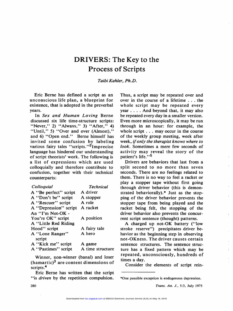 DRIVERS: The Key To The Process of Scripts: Taibi Kahler, PH.D | PDF ...