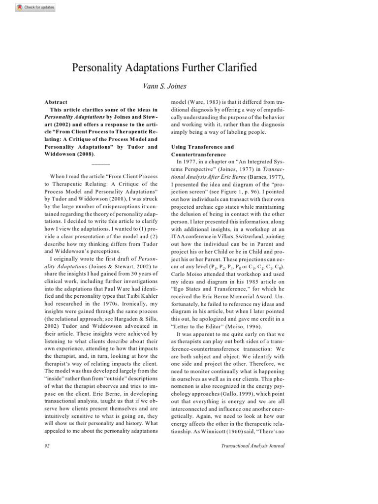 Joines2011 Personality Adaptations | PDF | Narcissism | Psychotherapy