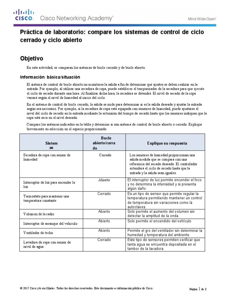1.1.3.10 Lab - Compare Closed-Loop and Open-Loop Control Systems | PDF | Sistema de control ...