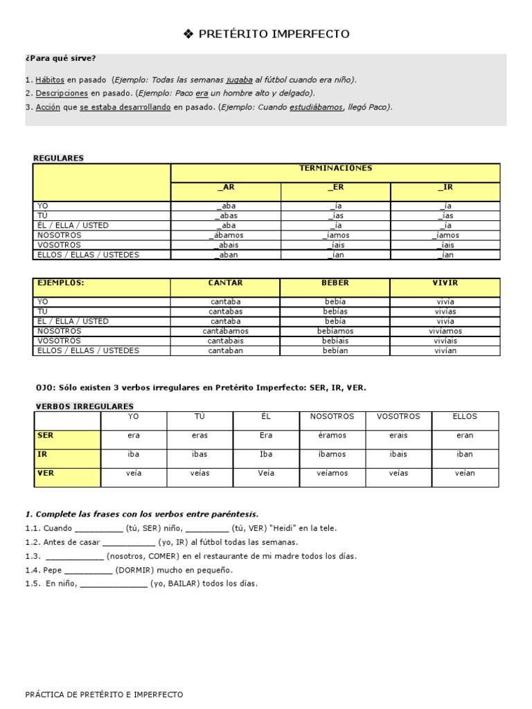 Ejercicios preterito e imperfecto | Ocio