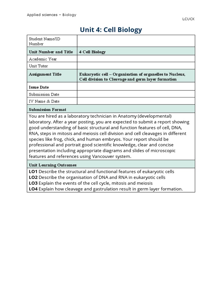 Cell Biology Assessment Brief | Download Free PDF | Cell (Biology ...