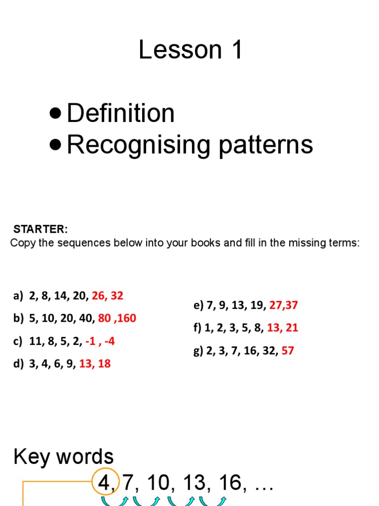 Lesson 1 Definition Recognising Patterns | PDF | Sequence ...