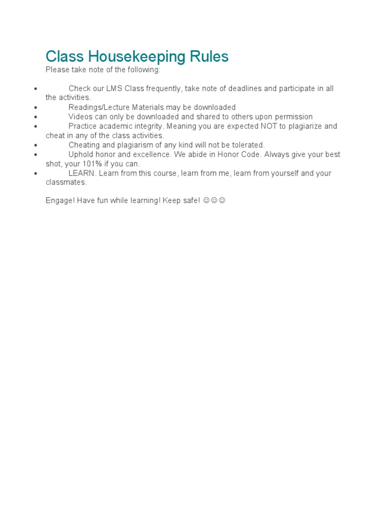 Class Housekeeping Rules | PDF