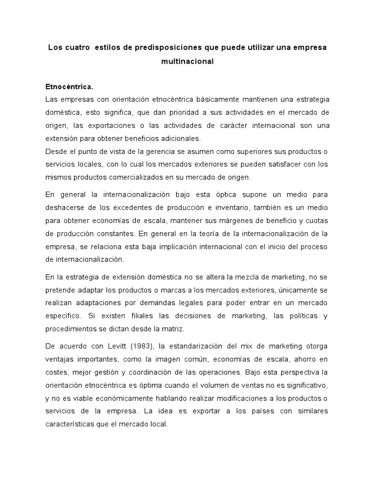 Estilos de Predisposiciones en Una Empresa Multinacional | PDF ...