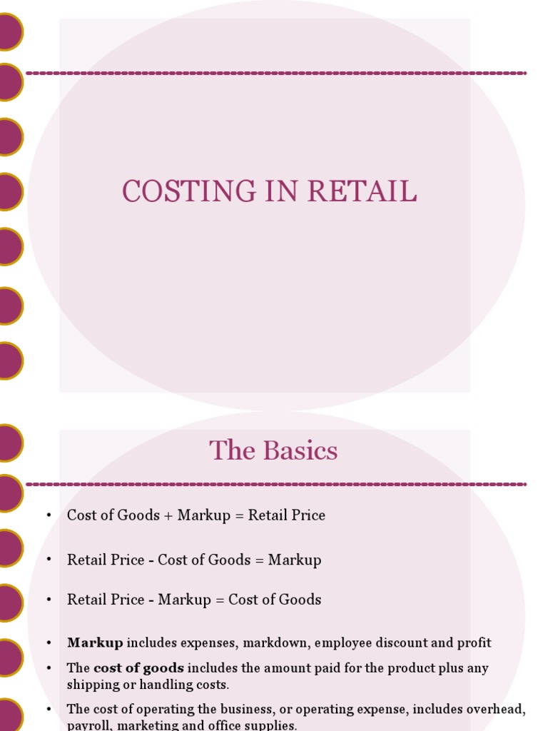 Retail Costing-F&t | PDF | Discounts And Allowances | Cost Of Goods Sold