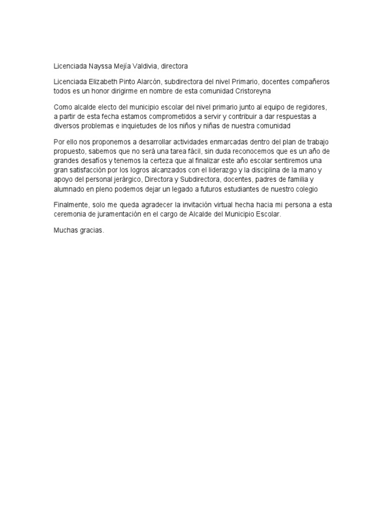 Discurso de Alcalde Colegio Cristo Rey | PDF