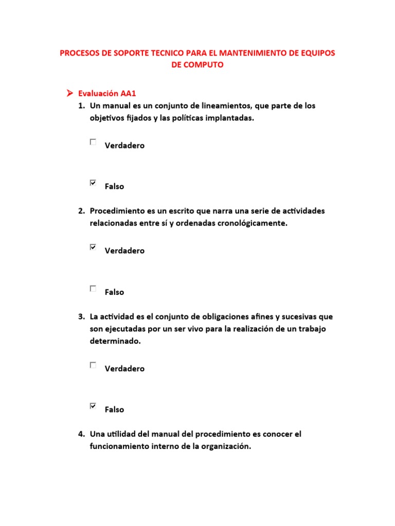 Evaluacion Aa1-Procesos de Soporte Tecnico para El Mantenimiento de Equipos de Computo | PDF ...