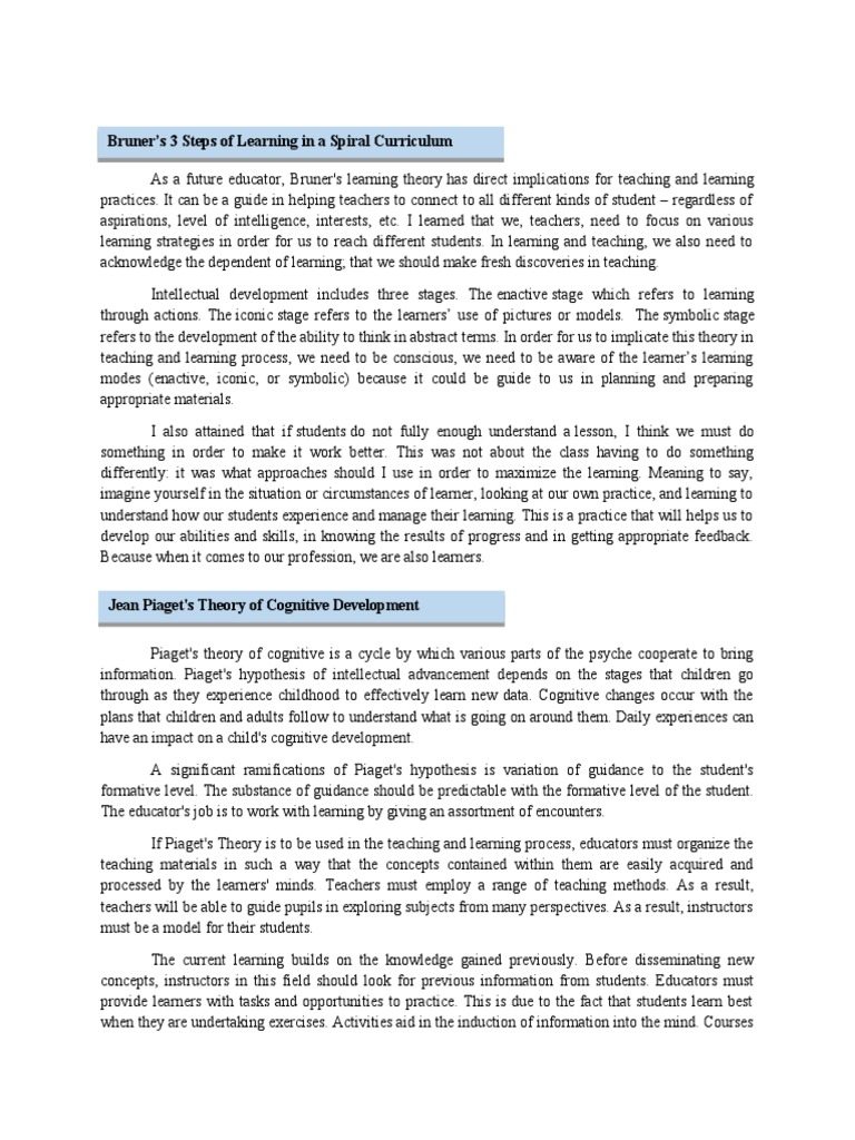 Bruner's 3 Steps of Learning in A Spiral Curriculum | PDF | Learning ...