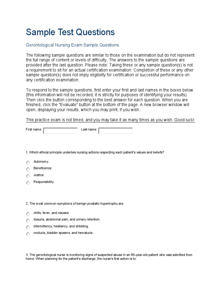 Oct 12 2021 Geron Sample Test Questions | PDF | Gerontological Nursing ...