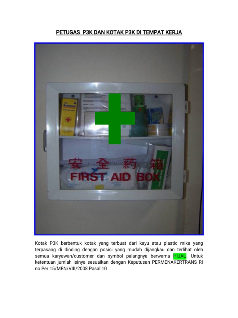 Petugas P3K Dan Kotak P3K Sesuai Permenakertrans No 15 Tahun 2008 | PDF