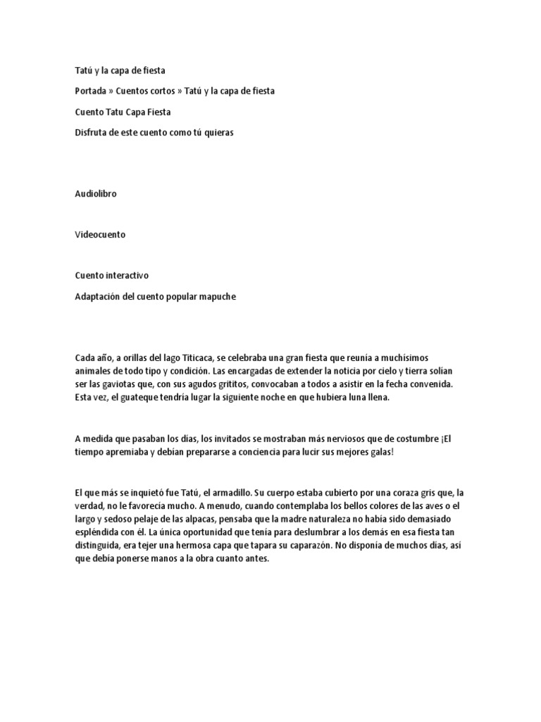 Tatú y su capa de fiesta | PDF