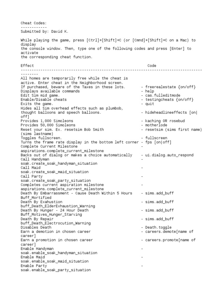 Sims 4 Cheats | Download Free PDF | Cheating In Video Games | Pregnancy