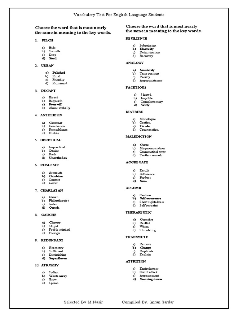 Sat Vocabulary Test | PDF | Linguistics