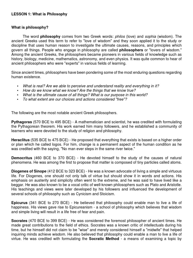 Lesson 1 Nature and Function of Philosophy | PDF | Metaphysics | Reason