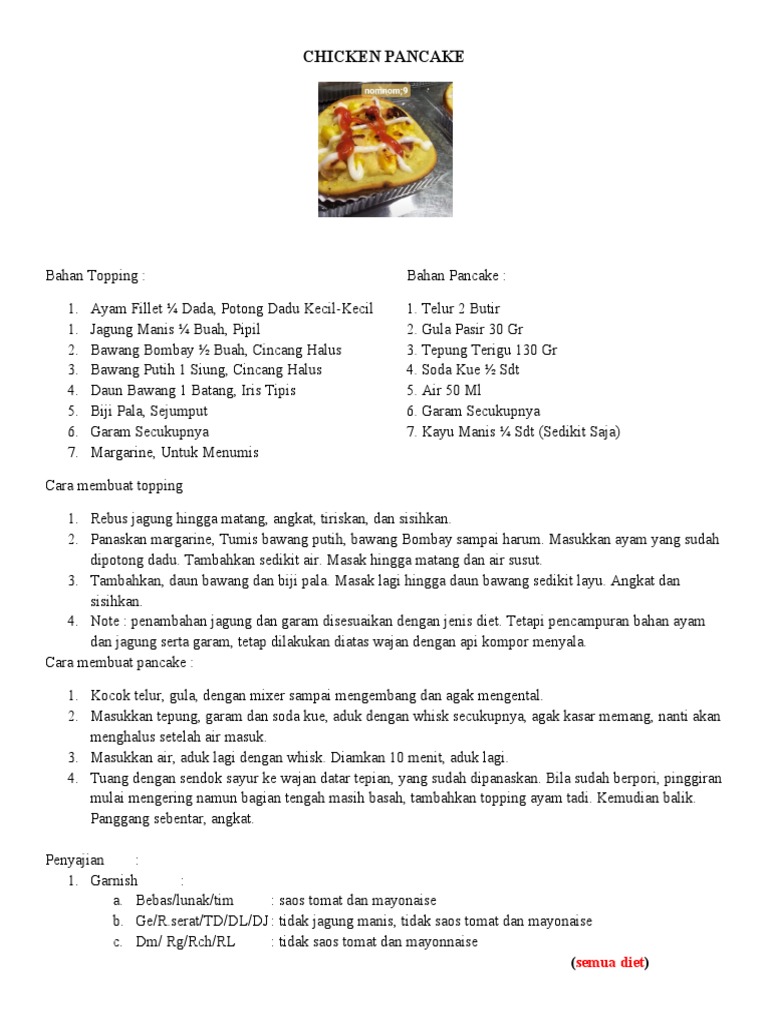 CHICKEN PANCAKE - Succes | PDF | Memasak, Makanan, & Anggur