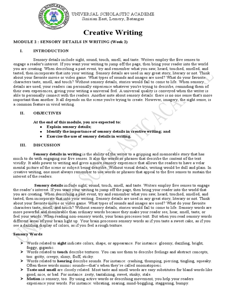 Engaging Readers with Sensory Details | PDF | Perception | Senses