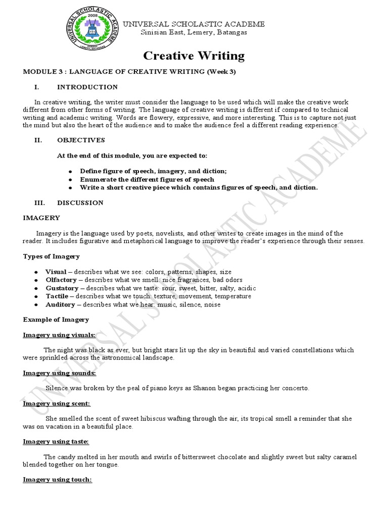 Module 3 Language of Creative Writing | PDF | Taste | Senses