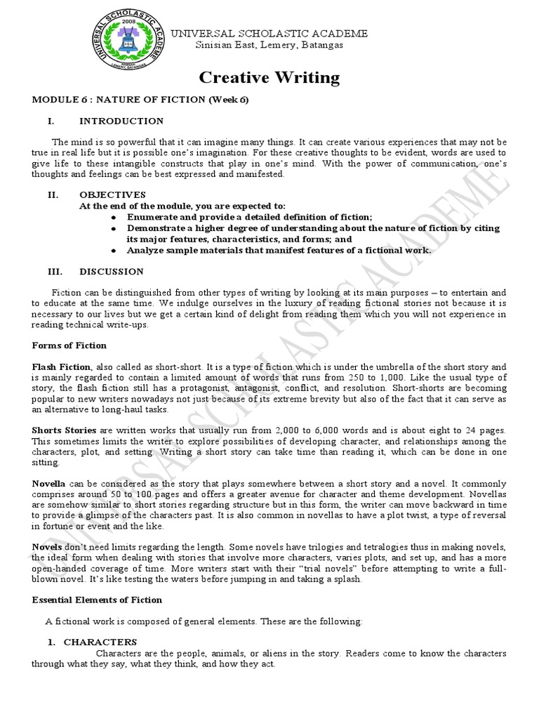 Creative Writing: Universal Scholastic Academe Sinisian East, Lemery ...