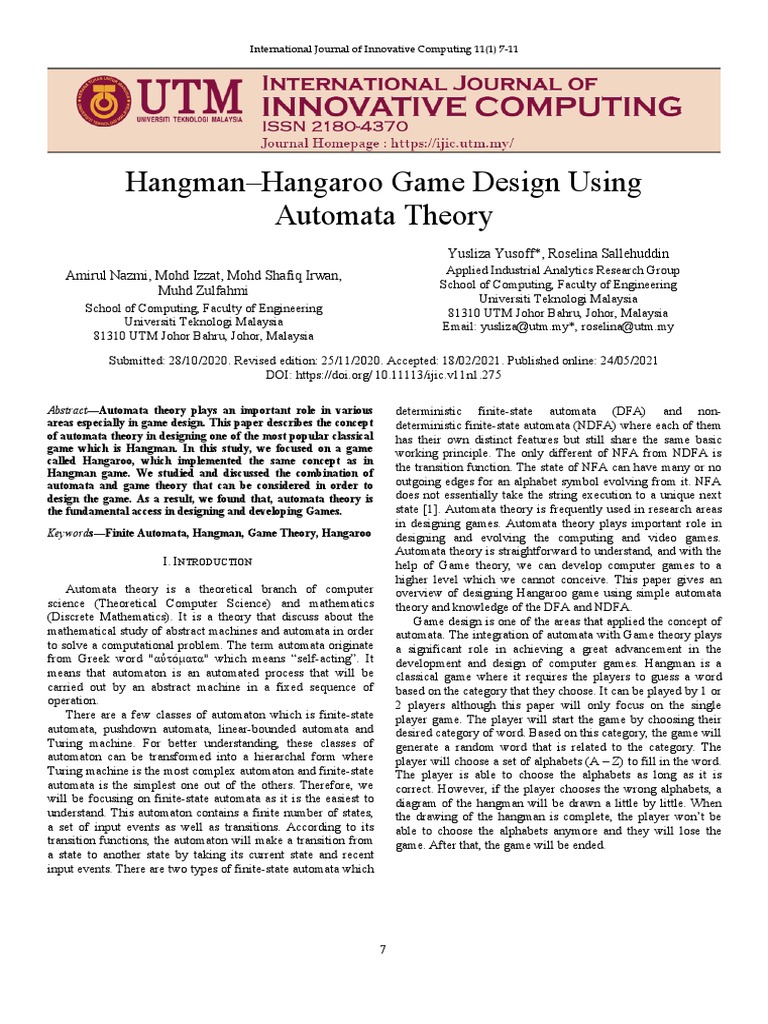 Hangaroo Game Design via Automata Theory | PDF | Automata Theory ...