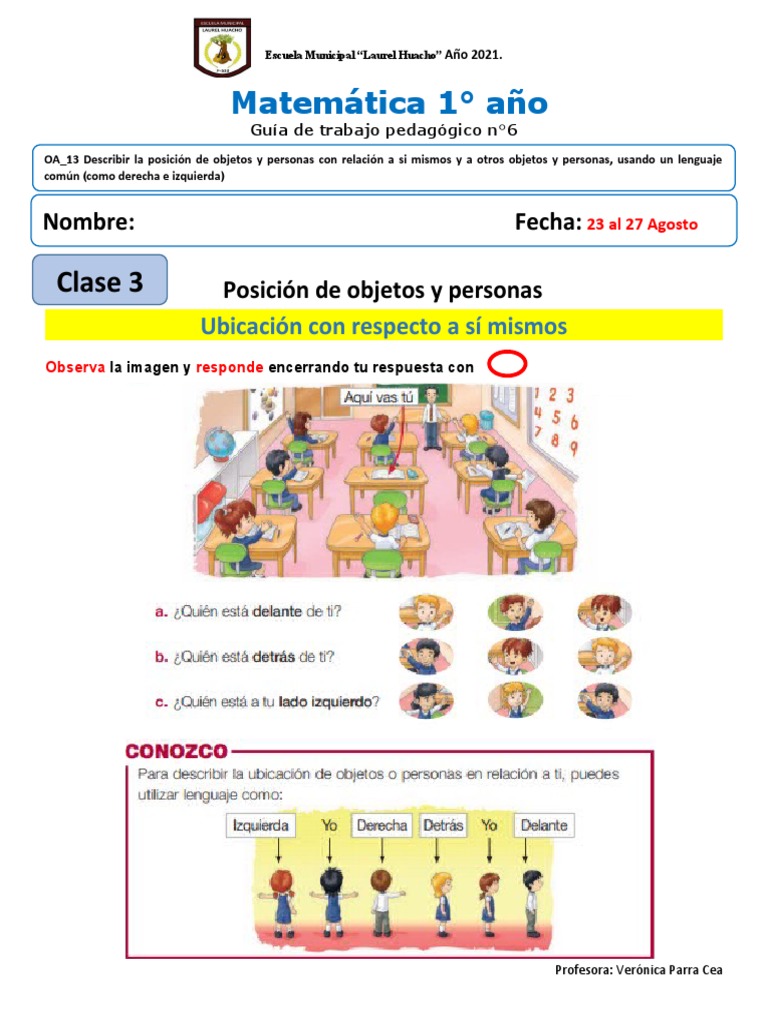 Matemática 1° Agosto - Clase 3 Posición de Objetos y Personas | PDF