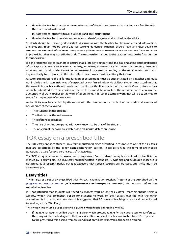 TOK Guide The Essay | PDF | Essays | Teachers