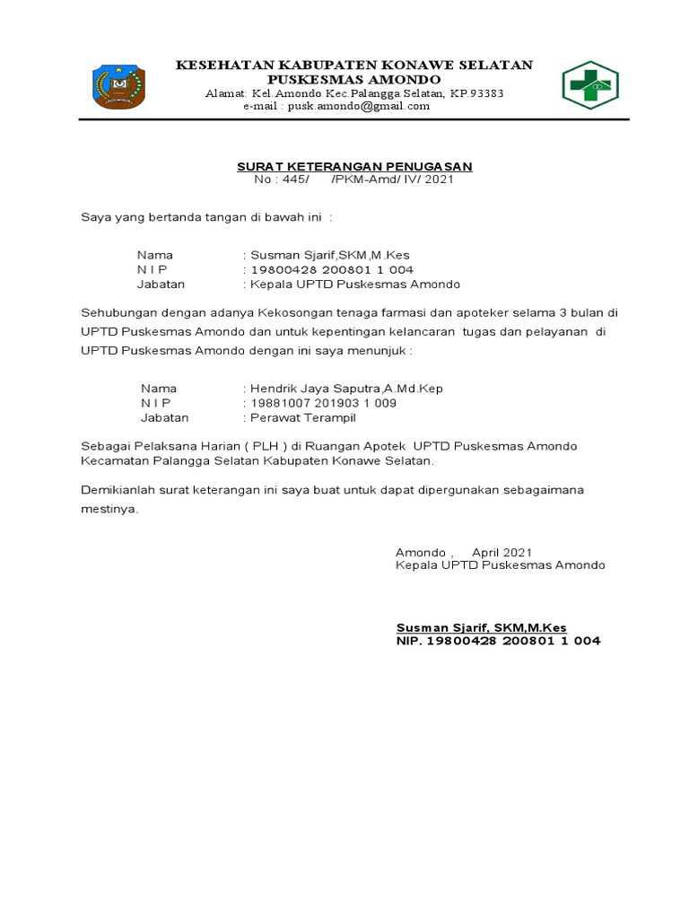 Surat Pelimpahan Tugas PLH Apotek | PDF