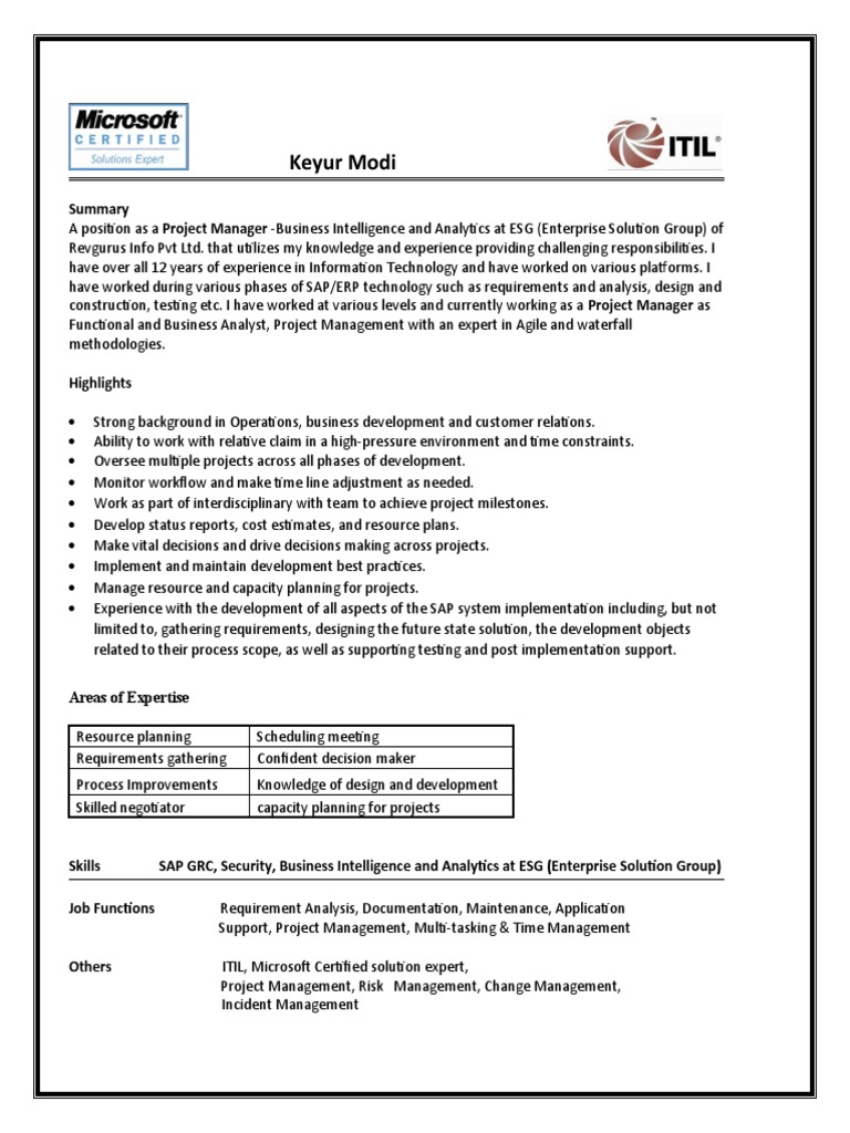 Keyur Modi SAP-IT Project Manager - V1 | PDF | Project Management | Analytics