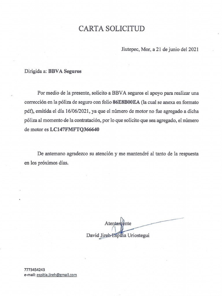 Carta Solicitud Corregida | PDF