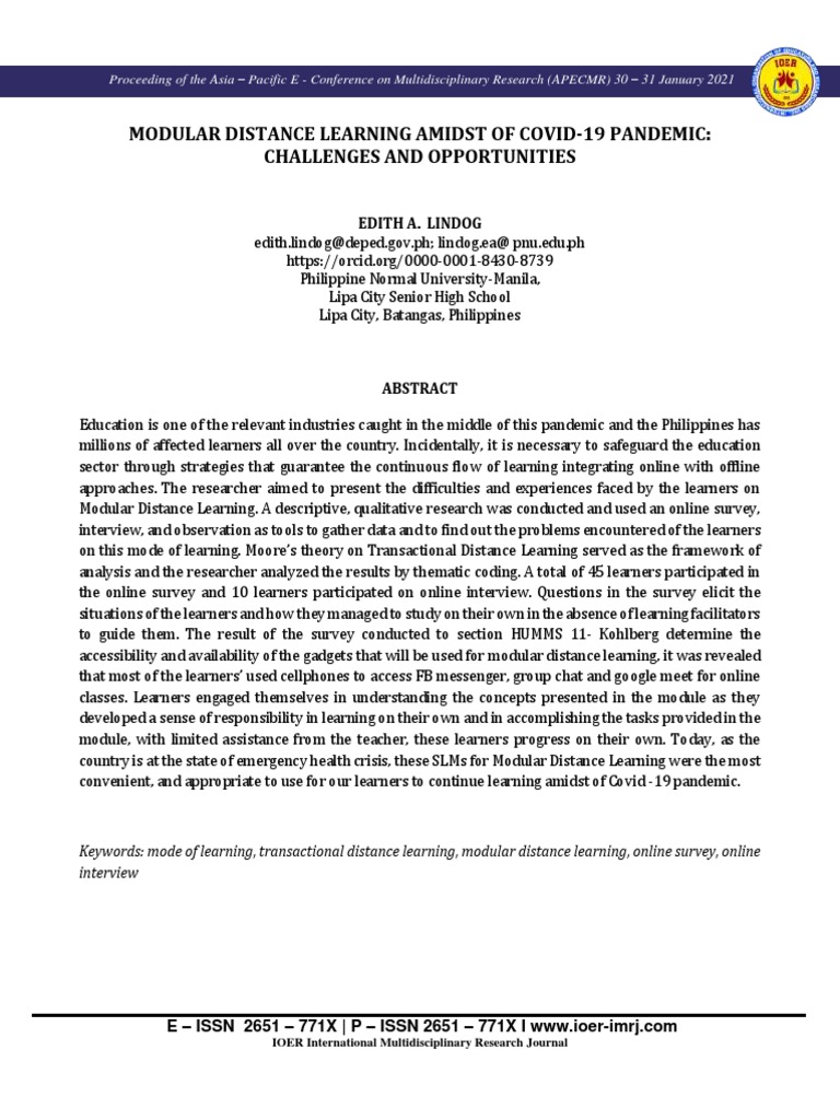 Modular Distance Learning Amidst of Covi | PDF | Learning | Distance ...