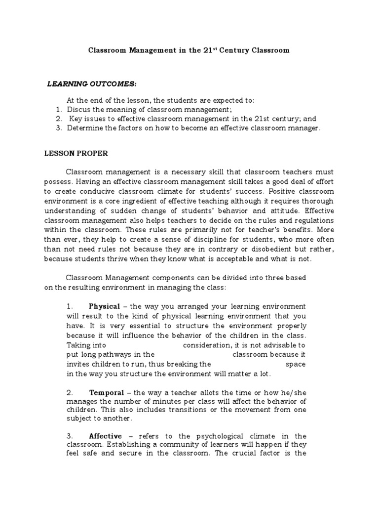 Classroom Management in The 21st Century Classroom | PDF | Classroom ...