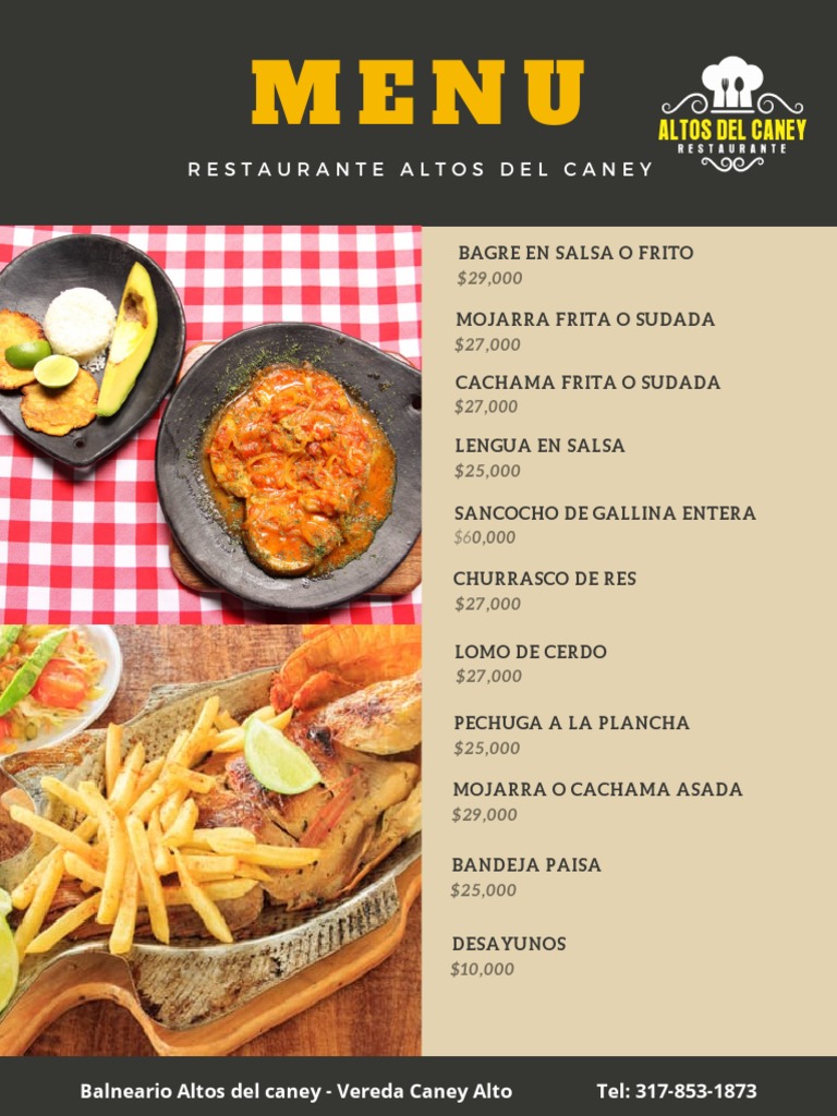 Menu de comidas típicas colombianas del Restaurante Altos del Caney ...