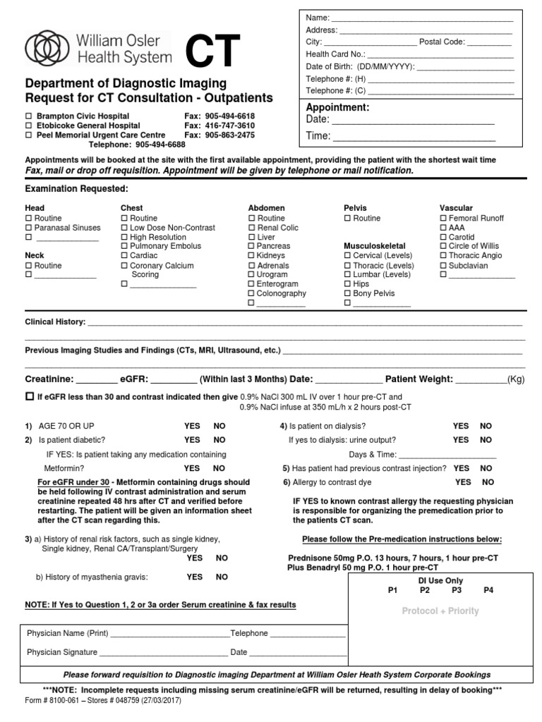 CT Scan Request Form - Brampton Civic | PDF | Ct Scan | Kidney
