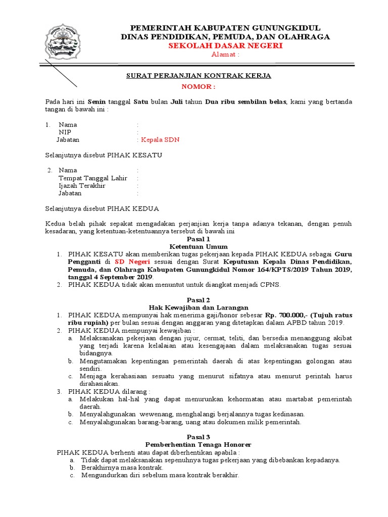 Surat Perjanjian Kontrak Kerja Guru Pdf