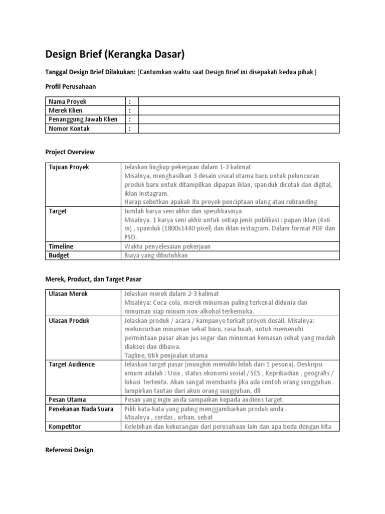 Kerangka Dasar Desain Brief Produk | PDF | Bisnis