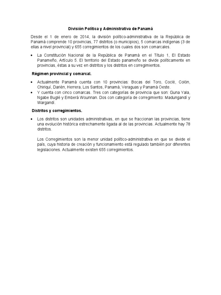 División Política y Administrativa de Panamá | PDF