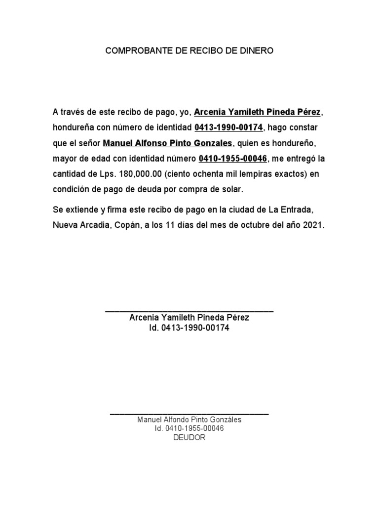 Comprobante de Recibo de Dinero | PDF