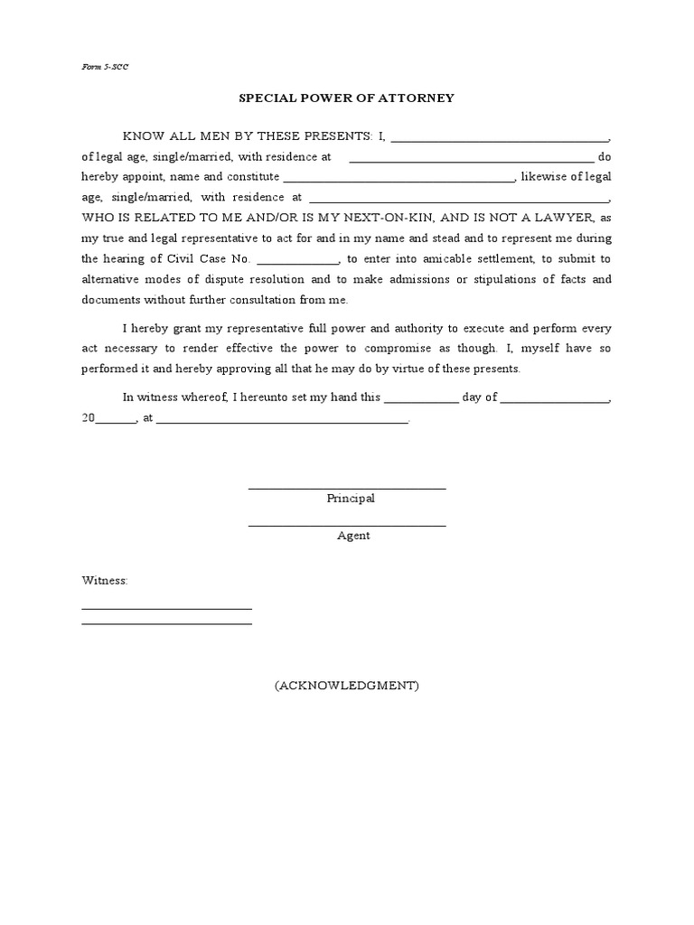 Special Power of Attorney: Form 5-SCC | PDF