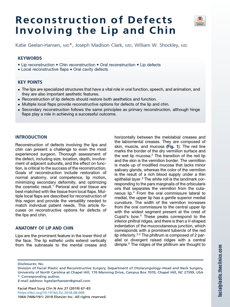 Reconstruction of Defects Involving The Lip and Chin | PDF | Lip ...