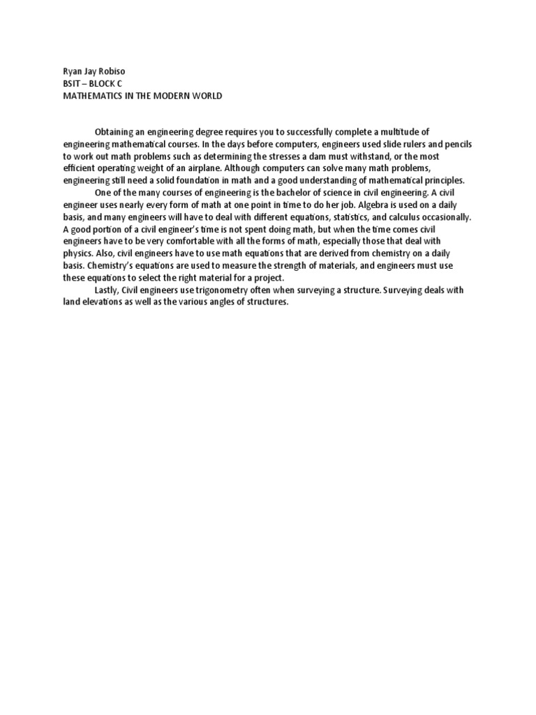 Ryan - Math Mathematics in Modern World | PDF