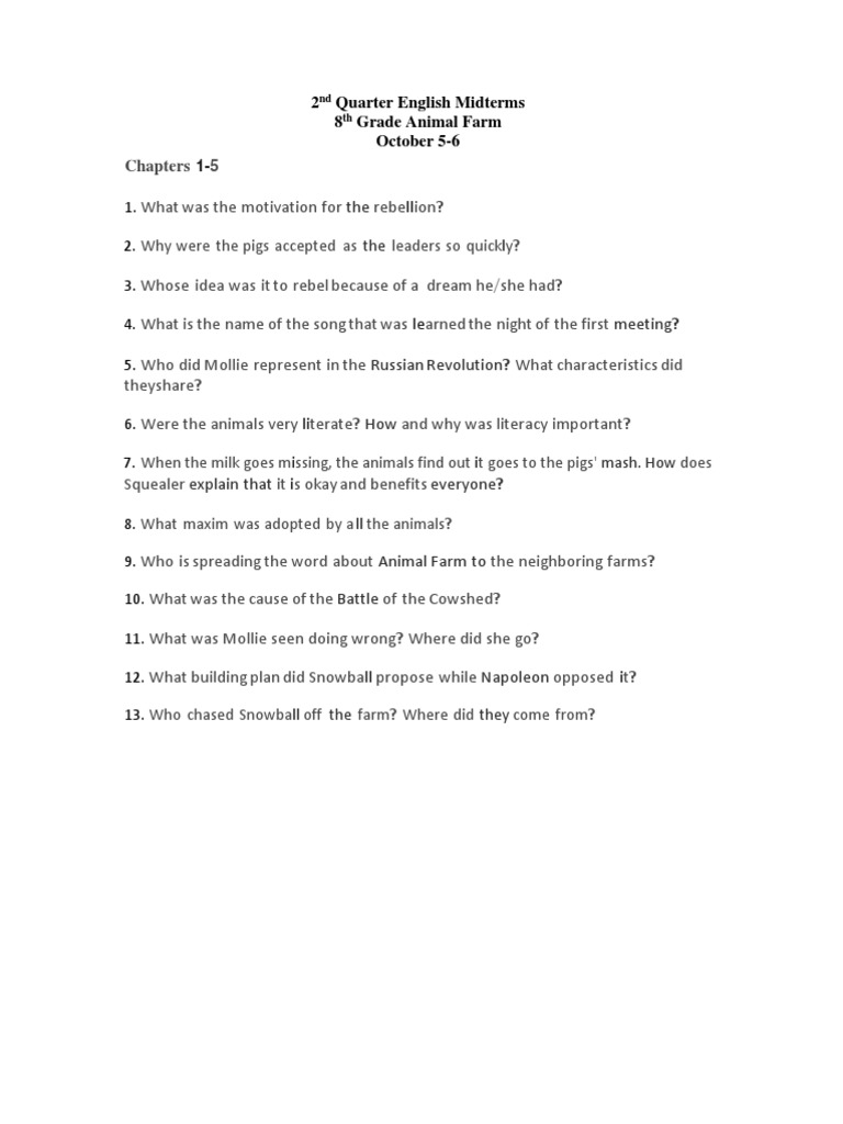 Animal Farm Test - Chapters 1-5 | PDF